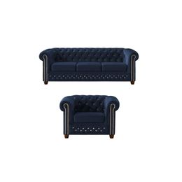 S-STYLE Chesterfield Polestergarnitur 3+1 Cleo Blink blau Ma&szlig;e (cm): B: 203 H: 72 Sofas > Sofas nach Material > Stoffsofas &raquo; Sofa DE