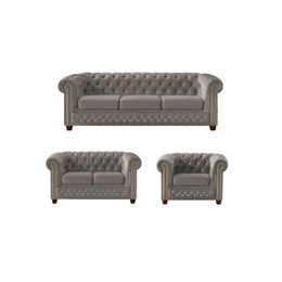 S-STYLE Chesterfield Polstergarnitur 3+2+1 Cleo Blink grau Ma&szlig;e (cm): B: 203 H: 72 Sofas > Sofas nach Material > Stoffsofas &raquo; Sofa DE