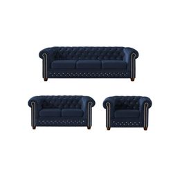 S-STYLE Chesterfield Polstergarnitur 3+2+1 Cleo Blink blau Ma&szlig;e (cm): B: 203 H: 72 Sofas > Sofas nach Material > Stoffsofas &raquo; Sofa DE