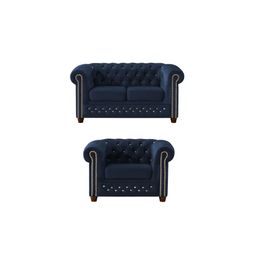 S-STYLE Chesterfield Polstergarnitur 2+1 Cleo Blink blau Ma&szlig;e (cm): B: 148 H: 72 Sofas > Sofas nach Material > Stoffsofas &raquo; Sofa DE
