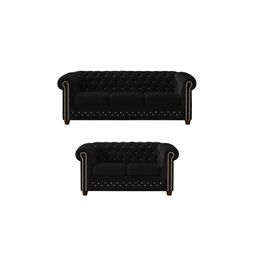 S-STYLE Chesterfield Polstergarnitur 3+2 Cleo Blink schwarz Ma&szlig;e (cm): B: 203 H: 72 Sofas > Sofas nach Material > Stoffsofas &raquo; Sofa DE