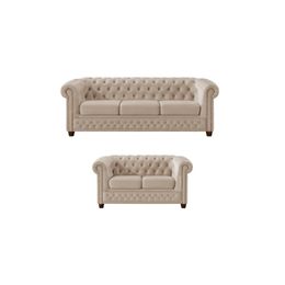 S-STYLE Chesterfield Polstergarnitur 3+2 Cleo Blink beige Ma&szlig;e (cm): B: 203 H: 72 Sofas > Sofas nach Material > Stoffsofas &raquo; Sofa DE
