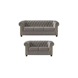 S-STYLE Chesterfield Polstergarnitur 3+2 Cleo Blink grau Ma&szlig;e (cm): B: 203 H: 72 Sofas > Sofas nach Material > Stoffsofas &raquo; Sofa DE