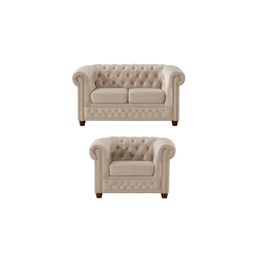 S-STYLE Chesterfield Polstergarnitur 2+1 Cleo Blink beige Ma&szlig;e (cm): B: 148 H: 72 Sofas > Sofas nach Material > Stoffsofas &raquo; Sofa DE