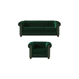 S-STYLE Chesterfield Polestergarnitur 3+1 Cleo Blink gr&uuml;n Ma&szlig;e (cm): B: 203 H: 72 Sofas > Sofas nach Material > Stoffsofas &raquo; Sofa DE