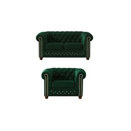 S-STYLE Chesterfield Polstergarnitur 2+1 Cleo Blink gr&uuml;n Ma&szlig;e (cm): B: 148 H: 72 &raquo; M&ouml;bel Kraft