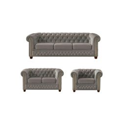 S-STYLE Chesterfield Polstergarnitur 3+2+1 Cleo Blink grau Ma&szlig;e (cm): B: 203 H: 72 &raquo; M&ouml;bel Kraft