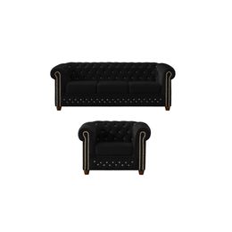 S-STYLE Chesterfield Polestergarnitur 3+1 Cleo Blink schwarz Ma&szlig;e (cm): B: 203 H: 72 &raquo; M&ouml;bel Kraft