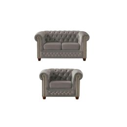 S-STYLE Chesterfield Polstergarnitur 2+1 Cleo Blink grau Ma&szlig;e (cm): B: 148 H: 72 &raquo; M&ouml;bel Kraft