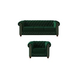 S-STYLE Chesterfield Polestergarnitur 3+1 Cleo Blink gr&uuml;n Ma&szlig;e (cm): B: 203 H: 72 &raquo; M&ouml;bel Kraft
