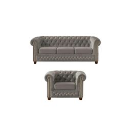S-STYLE Chesterfield Polestergarnitur 3+1 Cleo Blink grau Ma&szlig;e (cm): B: 203 H: 72 &raquo; M&ouml;bel Kraft