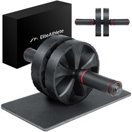 EliteAthlete&reg; Bauchroller Bauchmuskeltrainer - Bauchtrainer f&uuml;r Zuhause - Bauch Weg Abdominal Trainer - AB Wheel Roller inkl. gepolsterter Kniematte - Schwarz