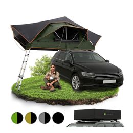 Juskys Autodachzelt Lago 140 x 240 cm - LED-Beleuchtung & Leiter - Schwarz / Olivgr&uuml;n
