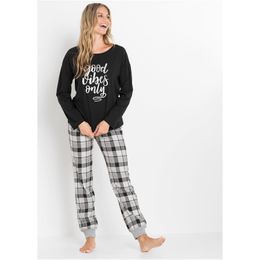 bonprix Pyjama aus reiner Bio-Baumwolle, schwarz, mit Baumwolle
