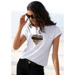Venice Beach Kurzarmshirt wei&szlig; Gr. 40/42 f&uuml;r Damen. Rundhals und Druck. Figurumspielend. Nachhaltig.