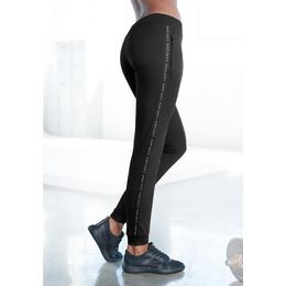 active by Lascana LASCANA ACTIVE Jogginghose schwarz Gr. L (44/46) f&uuml;r Damen. Mit Rei&szlig;verschl&uuml;sse, Logodruck, Piping, Logoschriftzug. Bequem. Nachhaltig.
