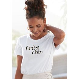 Lascana T-Shirt wei&szlig; Gr. 36/38 f&uuml;r Damen. Rundhals und Druck. Figurumspielend. Nachhaltig.