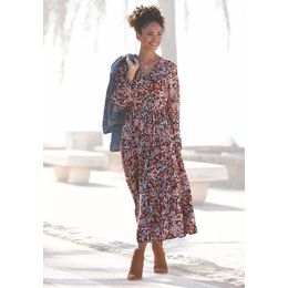 Lascana Maxikleid 'mit Bl&uuml;mchenprint und V-Ausschnitt aus Viskose, locker bequemer Look' mehrfarbig Gr. 34 f&uuml;r Damen. V-Ausschnitt und Allover-Druck. 
