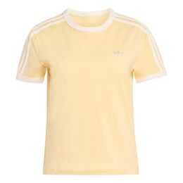adidas originals T-Shirt '3 STRIPES SLIM' Damen Gr&ouml;&szlig;e XS/S hellgelb / offwhite