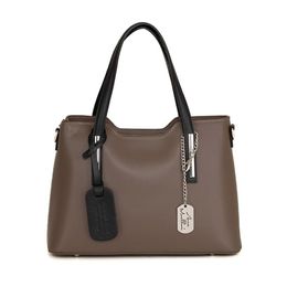 Anna Morellini Leder-Henkeltasche "Dalila" in Taupe - (B)28 x (H)22 x (T)8 cm - 75% | Damen-taschen