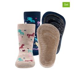 Ewers 2er-Set: ABS-Socken "Einhorn" in Beige/ Dunkelblau - 37% | Gr&ouml;&szlig;e 25/26 | Babysocken-strumpfhosen
