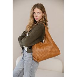 Anna Morellini Leder-Schultertasche "Nicolina" in Hellbraun - (B)41 x (H)42 x (T)11 cm - 74% | Damen-taschen