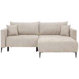 CARRYHOME Ecksofa, Beige, Textil, 2-Sitzer, F&uuml;llung: Schaumstoff, seitenverkehrt montierbar, L-Form, 226x155 cm, Liegefunktion, Schlafen auf Sitzh&ouml;he, R&uuml;cken echt, Wohnzimmer, Sofas & Couches, Wohnlandschaften, Ecksofas