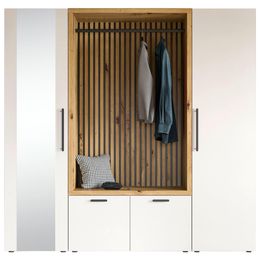 Voleo Garderobe, Wei&szlig;, Eiche Artisan, Glas, Holzwerkstoff, 216x200x47 cm, Garderobe, Garderoben-Sets & Serien, Garderoben-Sets