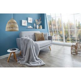 LUXOR living Wohndecke &raquo;Novara, Sofadecke 130x180 cm&laquo; Kunstfell, Kaninchenfell-Haptik, super weich, Kuscheldecke. waschbar grau Kunstfaser