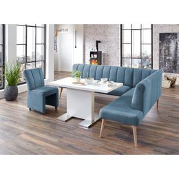 exxpo - sofa fashion Eckbank &raquo;Costa, moderne R&uuml;ckensteppung, bequem und elegant, hoher Holzfu&szlig;&laquo; Frei im Raum stellbar blau Struktur: Webvelour, 100% 