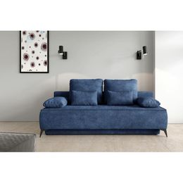WERK2 Schlafsofa &raquo;Indira Samtvelour Boucle Bezug, Breite 206cm, Liegefl&auml;che 202/145cm,&laquo; 2-Sitzer Sofa & Schlafcouch mit Bettkasten blau 100% Polyester