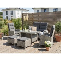Konifera Garten-Essgruppe &raquo;Monaco&laquo; Set, 1x2er Sofa, 2x Sessel, 2x Hocker, 1x Tisch 120x70x66cm, inkl. Auflagen, 16 Stk. tlg. Polyrattan, Aluminium, 