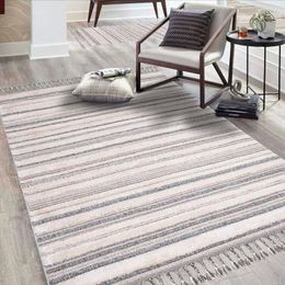 Carpet City Hochflor-Teppich &raquo;Valencia 807&laquo; rechteckig 20 mm H&ouml;he L&auml;ufer, Boho-Stil, 3D-Effekt, Streifen, Hoch-Tief-Struktur, Fransen blau Polypropylen