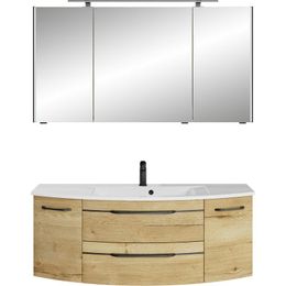 Badm&ouml;bel-Set &raquo;Serie 7045 2-teilig Mineralmarmor-Waschtisch mit LED-Spiegelschrank&laquo; Set, 2 Stk. tlg. braun Spanplatte