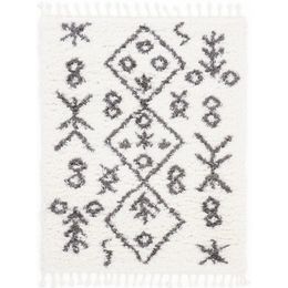 CarpetFine Hochflor-Teppich &raquo;Linn&laquo; rechteckig 30 mm H&ouml;he Mit Fransen, Wohnzimmer wei&szlig; Polyester B : 160cm 1 Stk., 30mm, L: 230cm