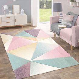 Paco Home Teppich &raquo;Kosy 310&laquo; rechteckig 15 mm H&ouml;he Kurzflor, modernes geometrisches Muster, in sch&ouml;nen Pastell-Farben bunt Kunstfaser