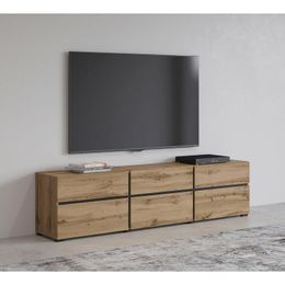 OTTO home Lowboard &raquo;Cross, moderne grifflose TV-Kommode,3 Klappen/3 Schubk&auml;sten&laquo; Breite 180 cm, TV-Schrank mit viel Stauraum, TV-Board braun FSC -