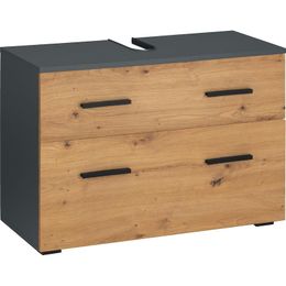 Inosign Waschbeckenunterschrank &raquo;Skara&laquo; mit Klappe und Schubkasten, schwarze Griffe, Breite 80 cm, H&ouml;he 55 cm grau Spanplatte