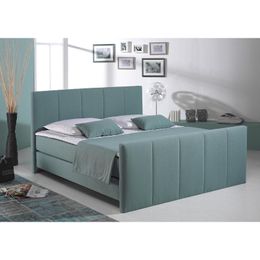 Home Affaire Boxspringbett &raquo;Portland&laquo; in 3 Breiten, 3 Matratzenarten und 2 H&auml;rtegraden, incl. Topper blau Strukturstoff-Bezug (100% Polyester), 
