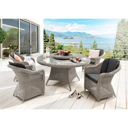 Destiny Garten-Essgruppe &raquo;MALAGA LUNA&laquo; Set, 4x Sessel, 1x Tisch &Oslash;150cm, 1x Drehteller, inkl. Auflagen, 14 Stk. tlg. Aluminium, Polyrattan Aluminium, Glas, 