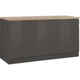 KOCHSTATION Unterschrank &raquo;KS-Virginia&laquo; 85 cm hoch, 150 cm breit, 3 Schubladen, 3 T&uuml;ren, griffloses Design grau Holzwerkstoff