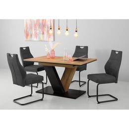 Hela Essgruppe &raquo;EMS Tisch 140-180x90 cm ausziehbar, Esstisch inkl. 4 St&uuml;hle&laquo; Set, 5tlg. Set, Esstisch plus 4 Esszimmerst&uuml;hle, 5 Stk. tlg. Ausziehtisch