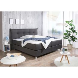 Maintal Boxspringbett grau Bezug der Spiegelfl&auml;che Matratzendrell aus 100% Polyester;Strukturstoff-Bezug (100% Polyester);Kaltschaum-Topper: Bezug aus 100% 