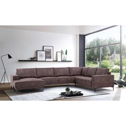 OTTO home Wohnlandschaft &raquo;OLAND U-Form, XXL, B: 342 cm, Skandi-Design&laquo; Skandi-Design in Struktur, Flachgewebe, Luxus-Microfaser, Boucle braun 100% 