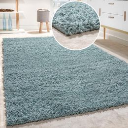 Paco Home Teppich &raquo;Twister 500&laquo; rechteckig 44 mm H&ouml;he Uni Hochflor Shaggy mit hoher Fadendichte blau Kunstfaser
