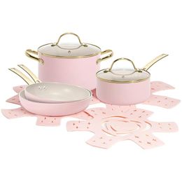 Paris Hilton Topf-Set &raquo;, Kochgeschirr-Set&laquo; Set, Bratpfanne &Oslash; 20/25 cm, Kochtopf 4l, Kasserolle 1,9l, 4 Pfannenschoner, 10 Stk. tlg. Aluminium