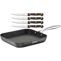 Pinti Inox PINTINOX Grillpfanne &raquo;ST1&laquo; Aluminium Set, 5 Stk. tlg. Induktionsgeeignet, inkl. 4 Steakmessern grau