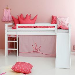 Hoppekids Hochbett &raquo;&laquo;Princess&raquo;&laquo; Rutsche & Vorhang Rosa und viel Auswahl wei&szlig; Bett: 100% Massivholz, Nordische Kiefer;Rutsche: MDF;Vorhang: 100% Baumwolle;