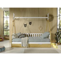 Vipack Kinderbett &raquo;Tipi, mit Querstange in Zelt-Optik, Kiefer massiv&laquo; B/H/T ca. 206x185,1x96cm, seitliche Sprossenumrandung, inklusive Rolllattenrost und 