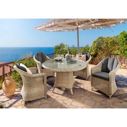 Destiny Garten-Essgruppe &raquo;MALAGA LUNA&laquo; 4x Sessel, 1x Tisch, inkl. Auflagen, 13 Stk. tlg. Aluminium, Polyrattan beige Aluminium, Polyrattan